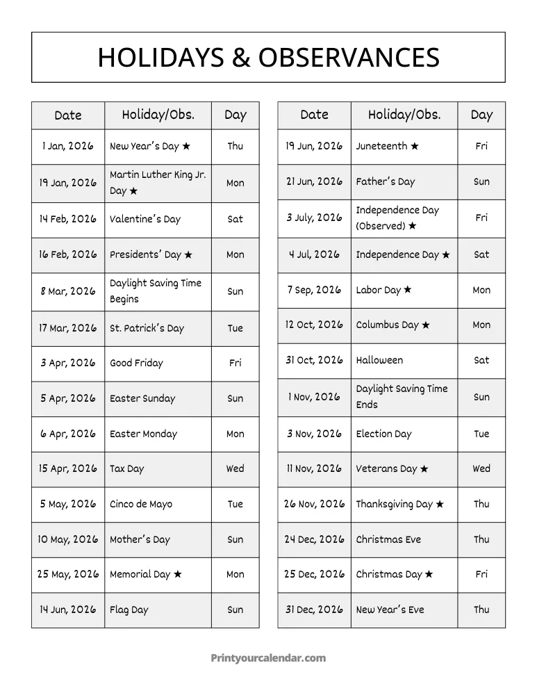 August 2026 Holidays And Observances - Free Printable Calendars 2026